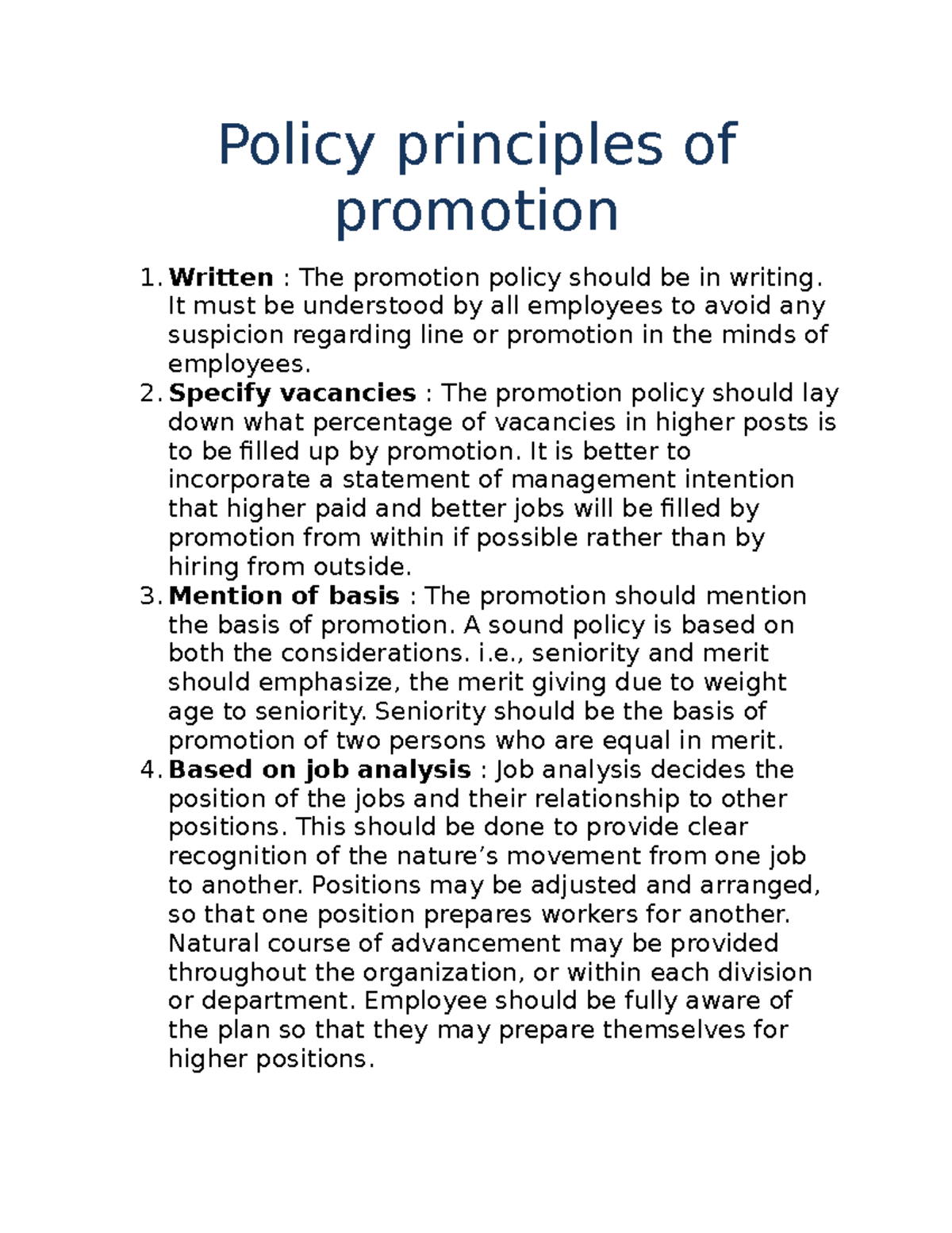 Policy principles of promotion - Policy principles of promotion Written ...