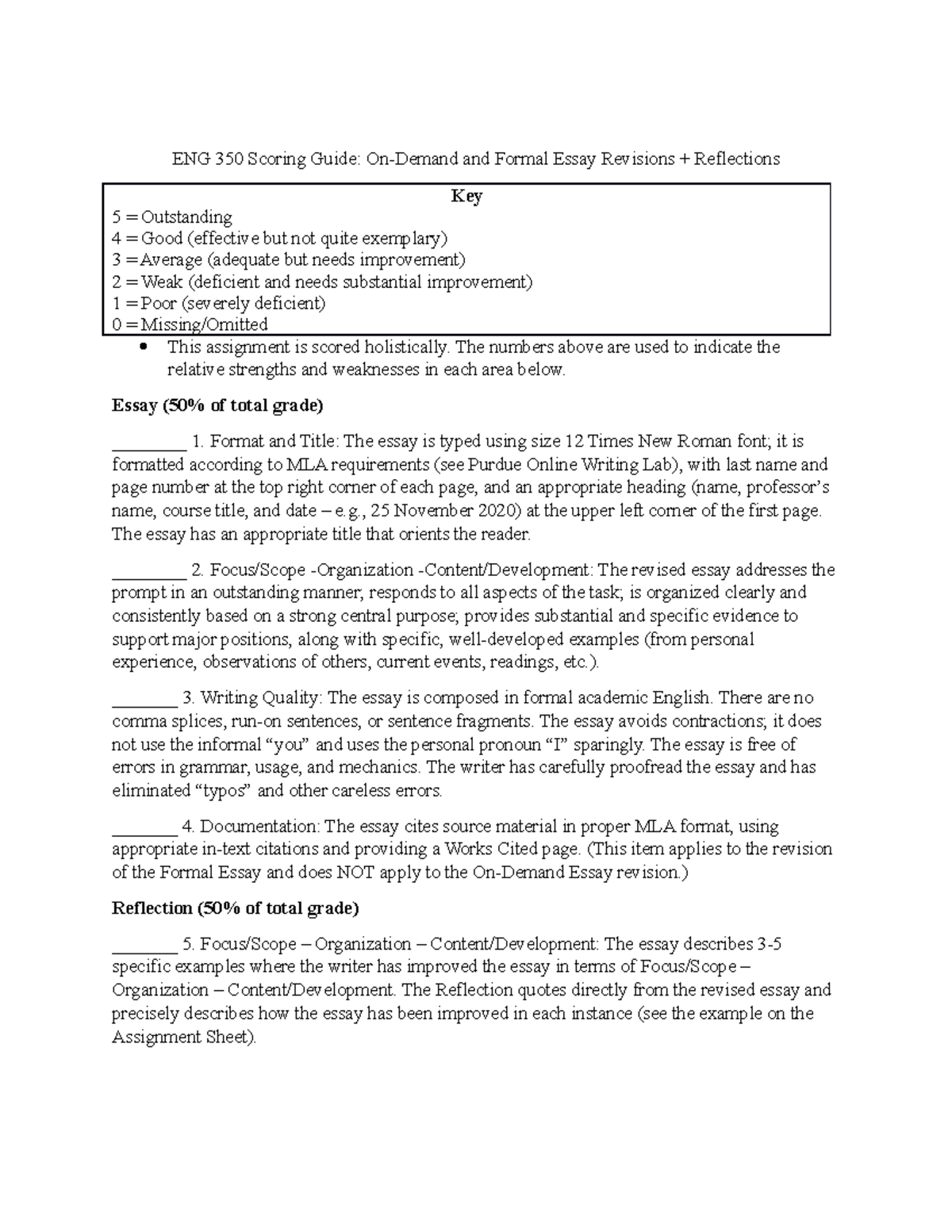 ENG 350 Scoring Guide for On-Demand and Formal Essay Revisions and ...