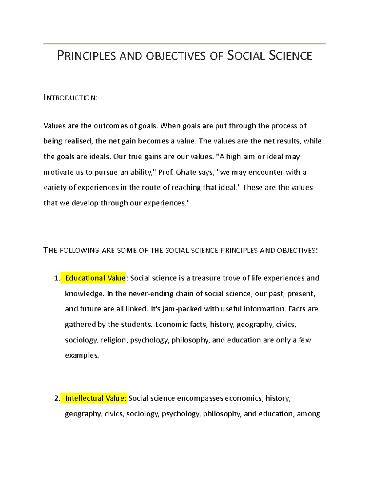 Principles and Objectives of Social Science - PRINCIPLES AND OBJECTIVES ...