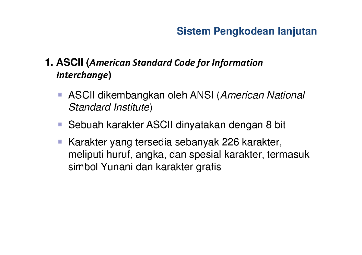 Sistem Pengkodean - ASCII (American Standard Code for Information ...