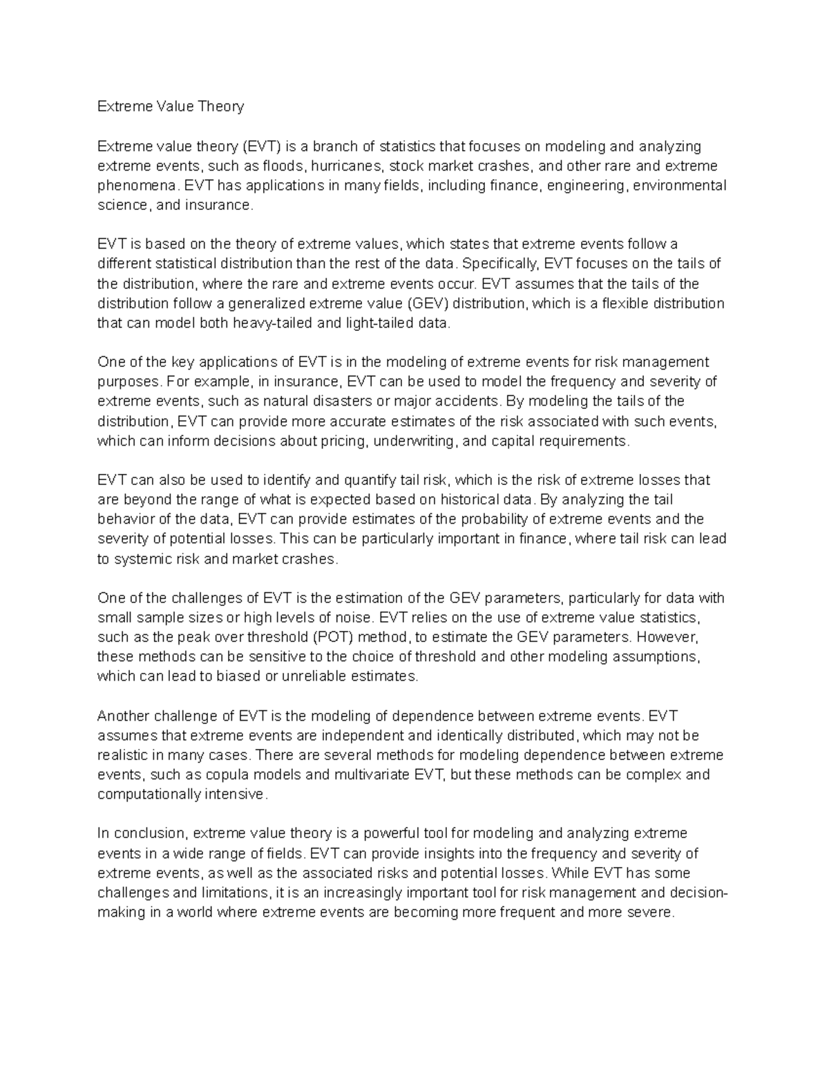 Unit 5 Special Topics in Actuarial Science - Extreme Value Theory ...