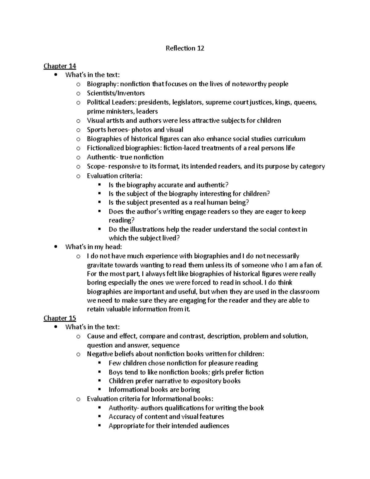 Reflection 12 - Reflection 12 Chapter 14 What’s in the text: o ...