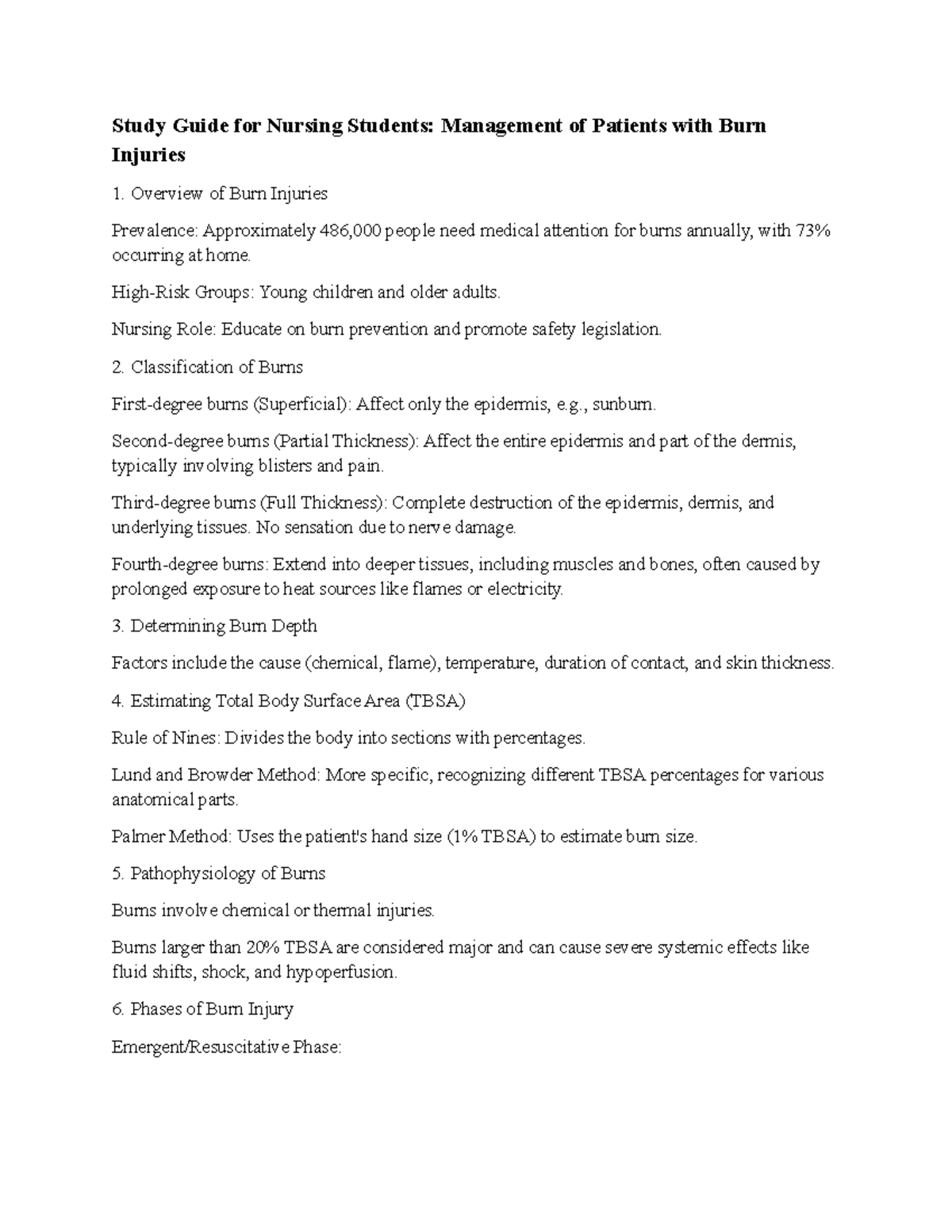 Burns Study Guide and Questions - Study Guide for Nursing Students ...