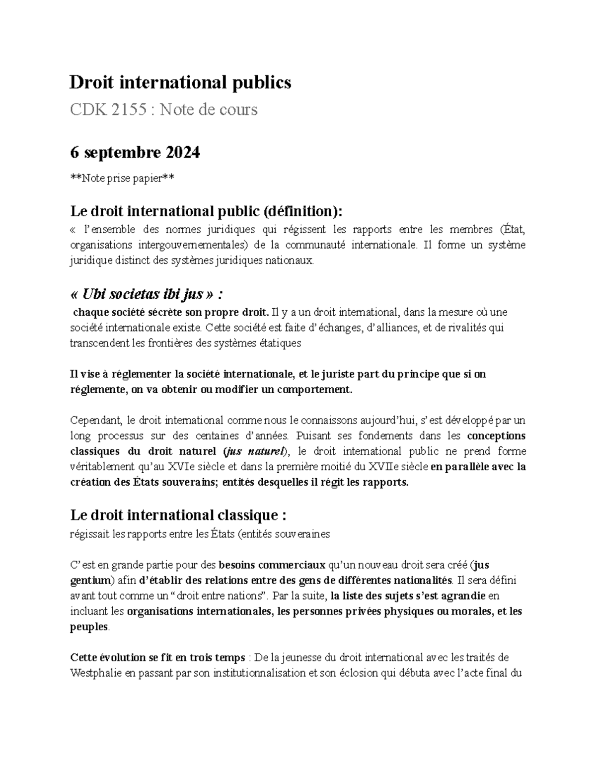 Droit international publics note de cours - Droit international publics ...