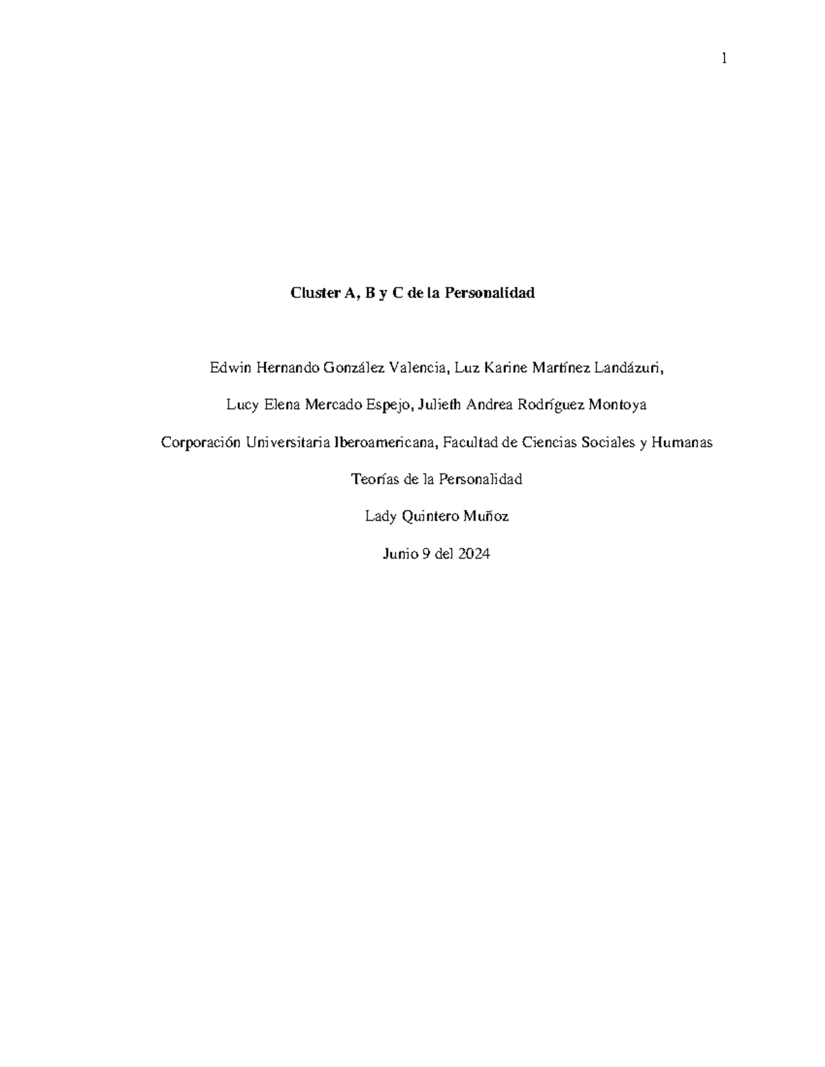 Cluster A, B y C de la personalidad - Cluster A, B y C de la ...