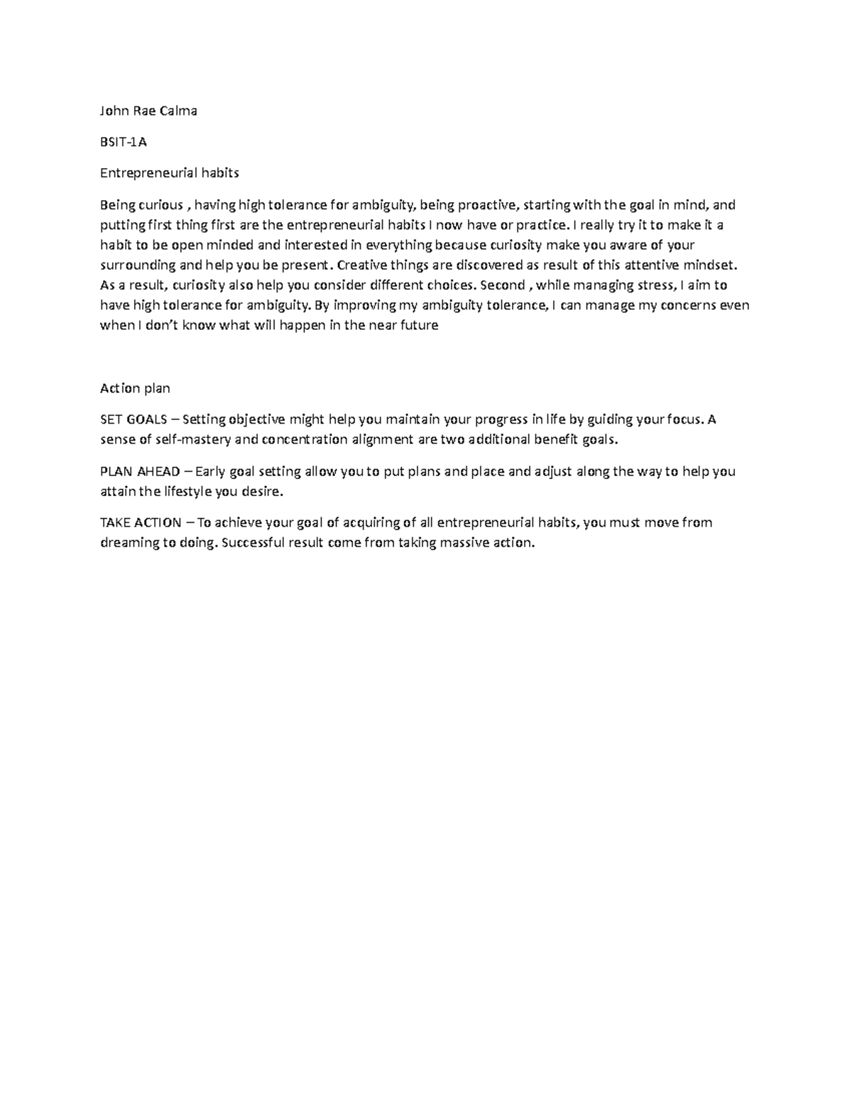 aaroon hahahhaha - John Rae Calma BSIT-1A Entrepreneurial habits Being ...