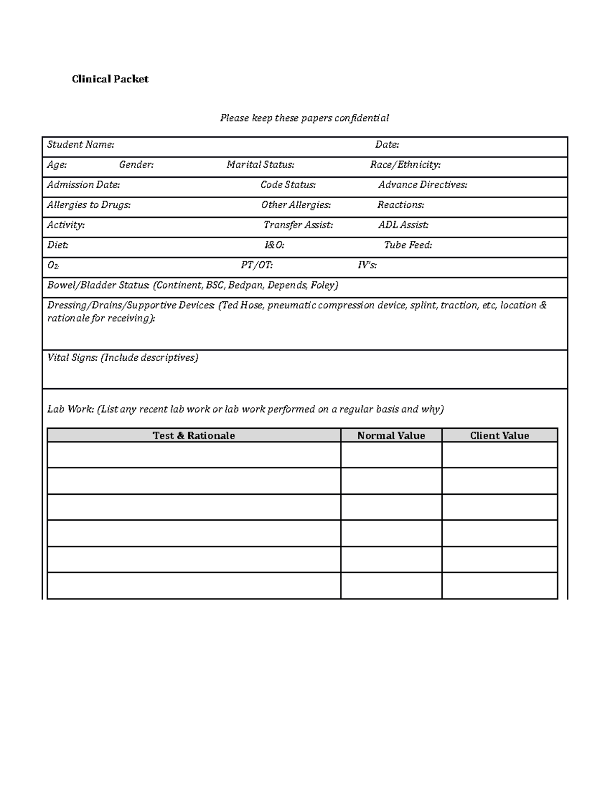 Care plan 1 - Care plan examples - Clinical Packet Please keep these ...
