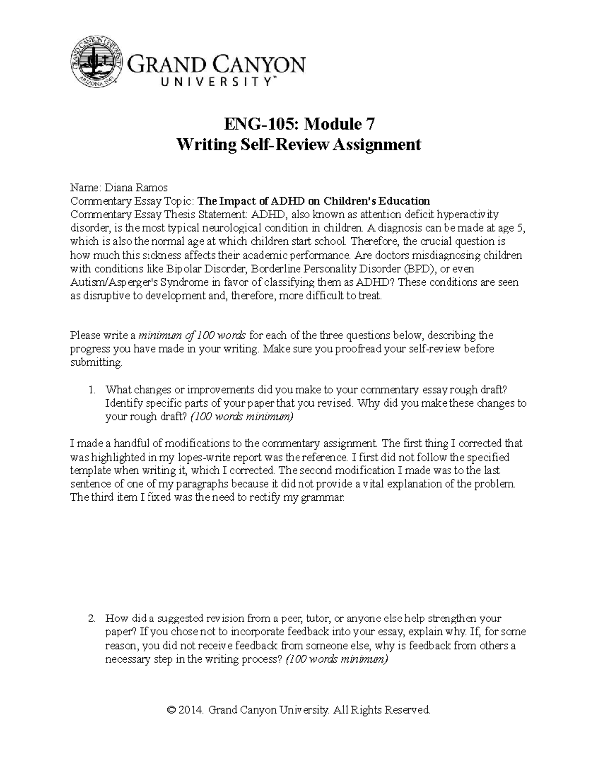 ENG-105-RS-Self Review Assignment - ENG-105: Module 7 Writing Self ...