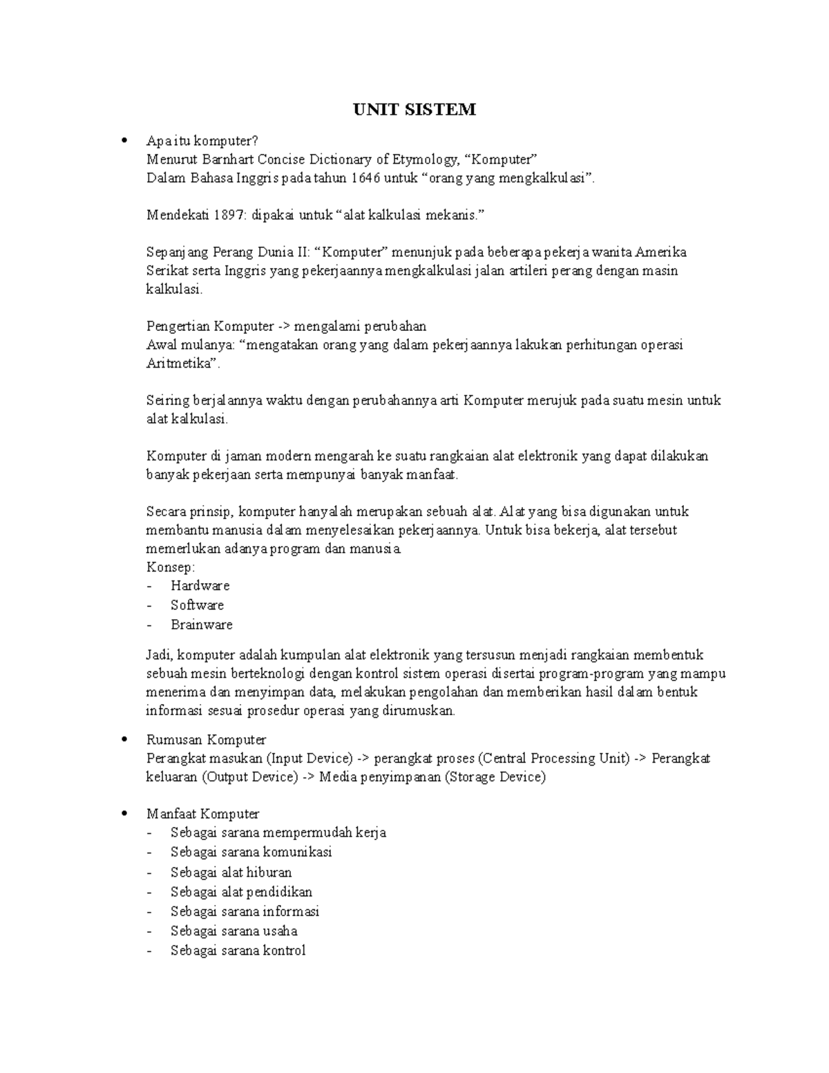 UNIT Sistem - UNIT SISTEM Apa itu komputer? Menurut Barnhart Concise ...