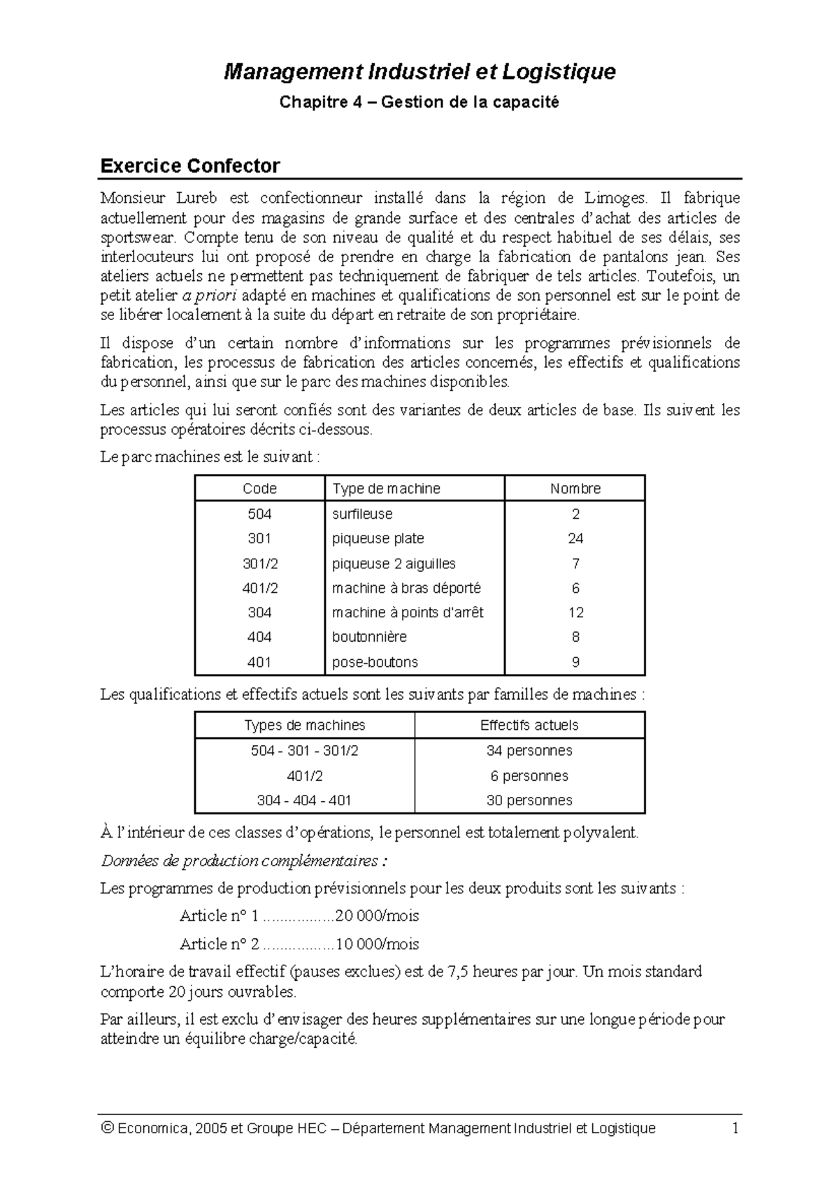 Exercices - Chapitre 2 - Confector - Management Industriel et Logistique Chapitre 4 – Gestion de ...