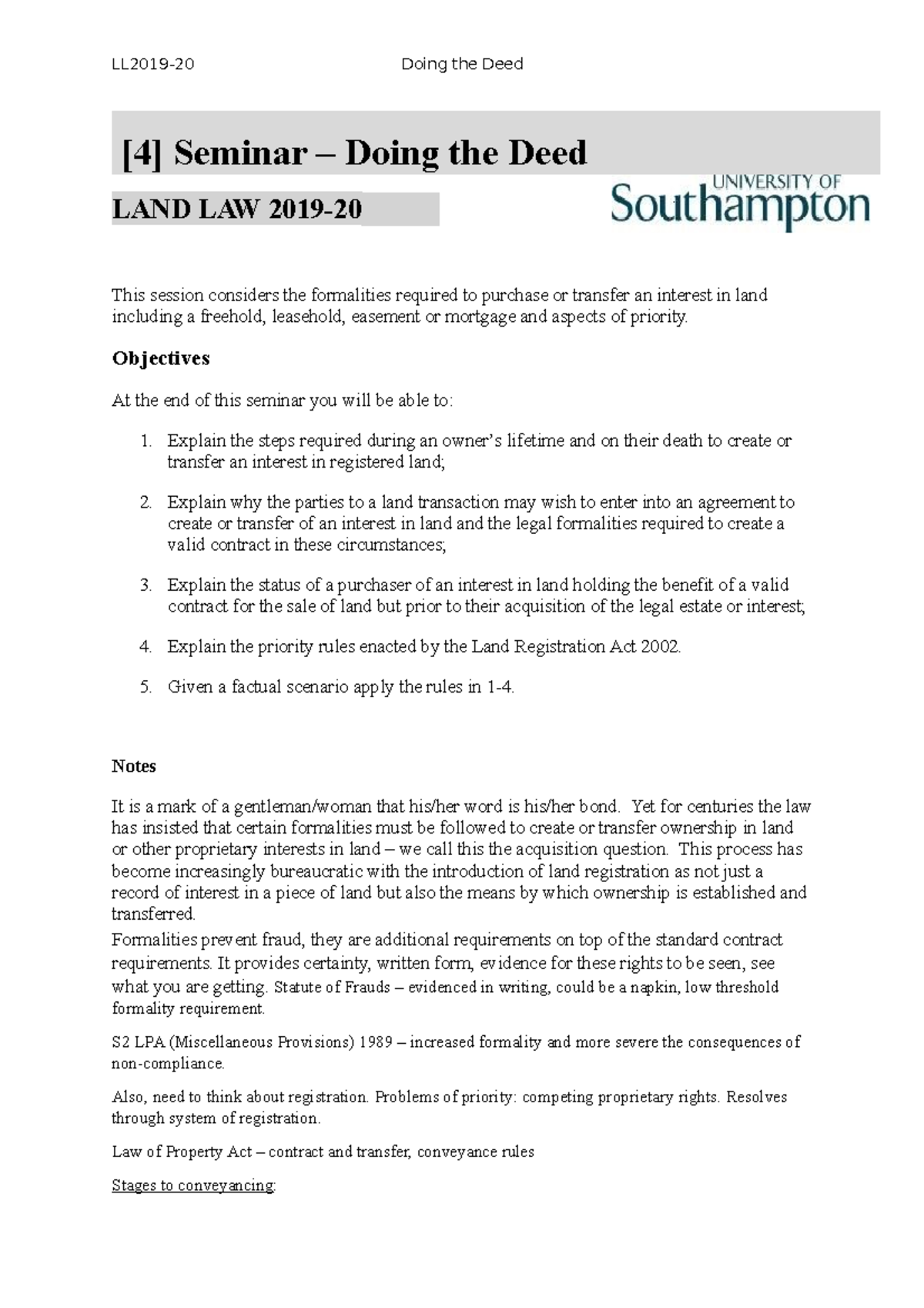 LL 19-20 Doing THE DEED - THE DEED - [4] Seminar – Doing the Deed LAND ...