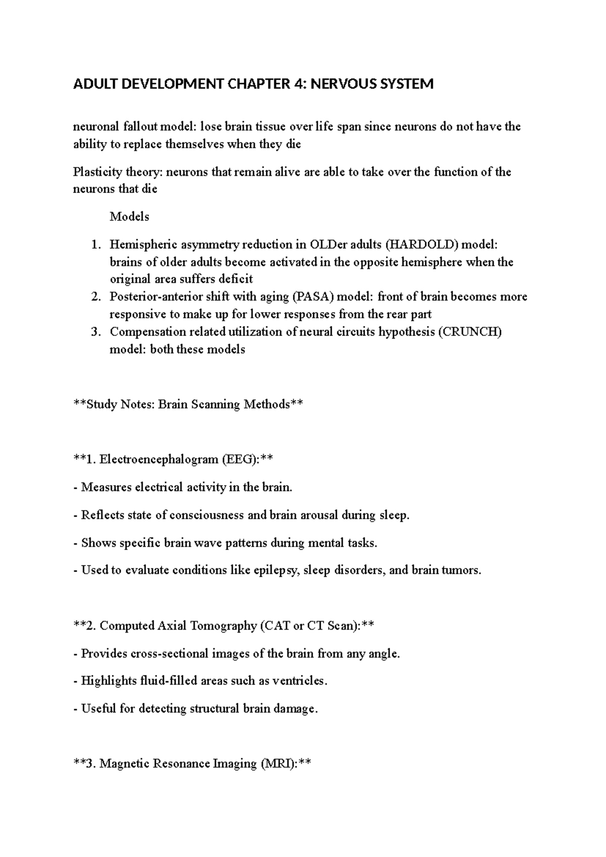 Adult Development Chapter 4 - ADULT DEVELOPMENT CHAPTER 4: NERVOUS ...