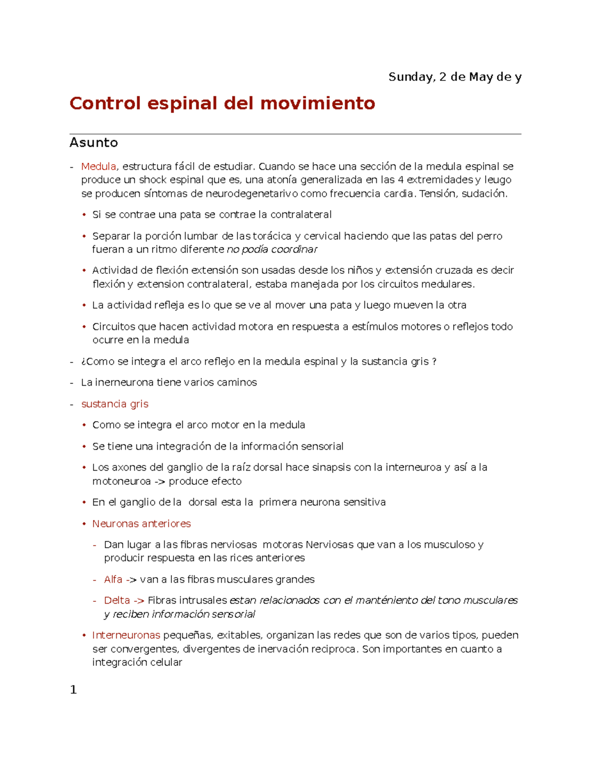 Control espinal del movimiento - Cuando se hace una de la medula ...