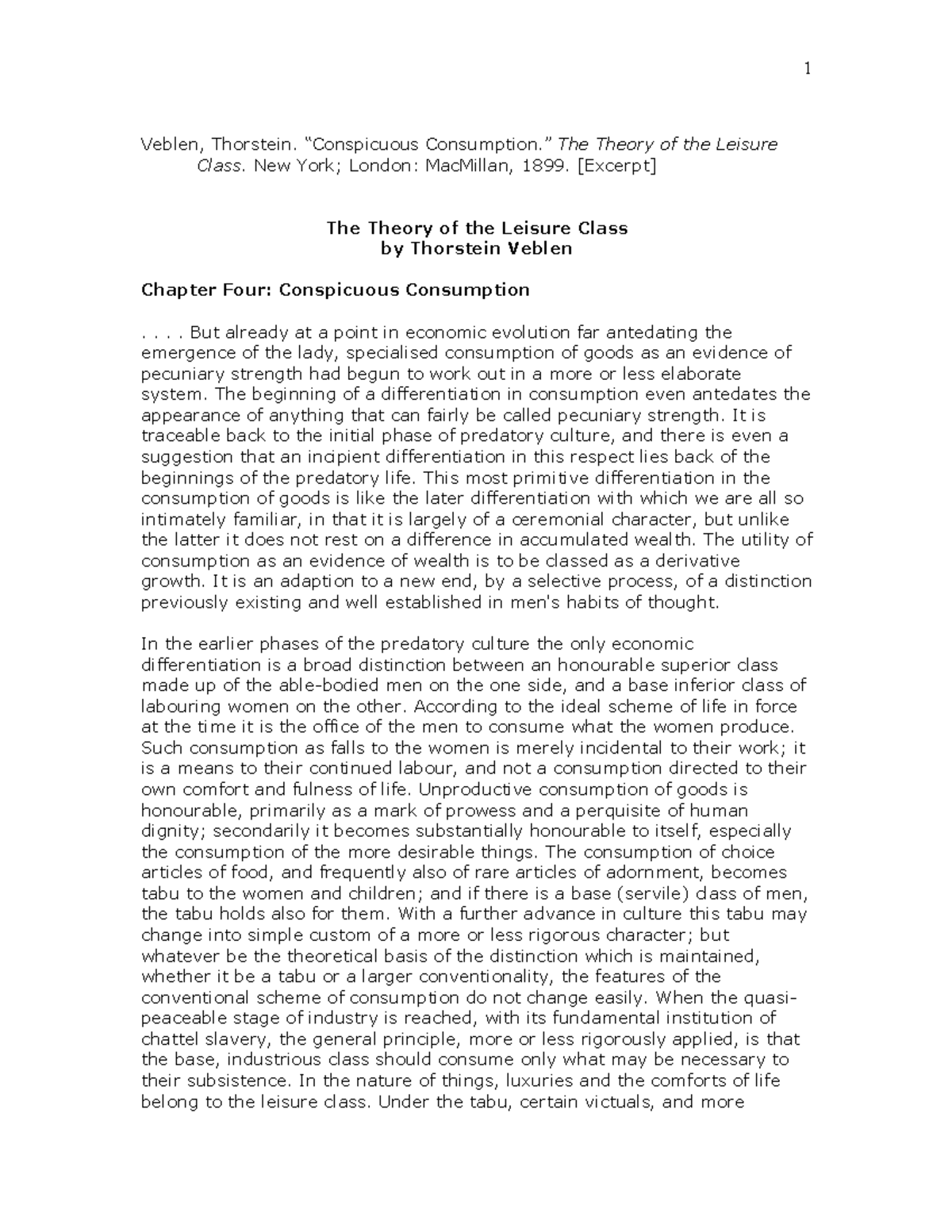 Optional Veblens Conspicuous Consumption - Veblen, Thorstein ...