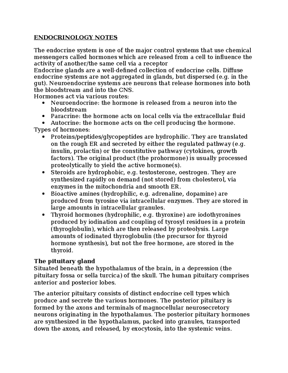 Endocrinology Notes - ENDOCRINOLOGY NOTES The endocrine system is one ...