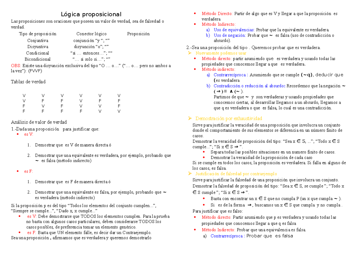 Teoria Fucal - apuntes - Lógica proposicional Las proposiciones son ...