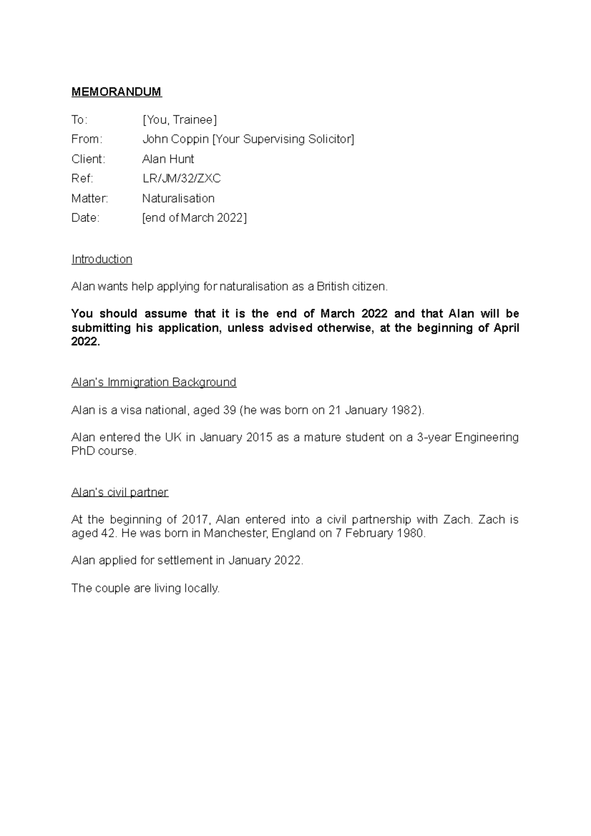 2122 imm u01 ce01 prep task memorandum - MEMORANDUM To: [You, Trainee ...