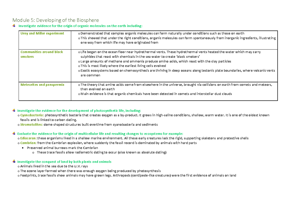 ALL HSC MOD Notes - Module 5: Developing of the Biosphere Investigate ...