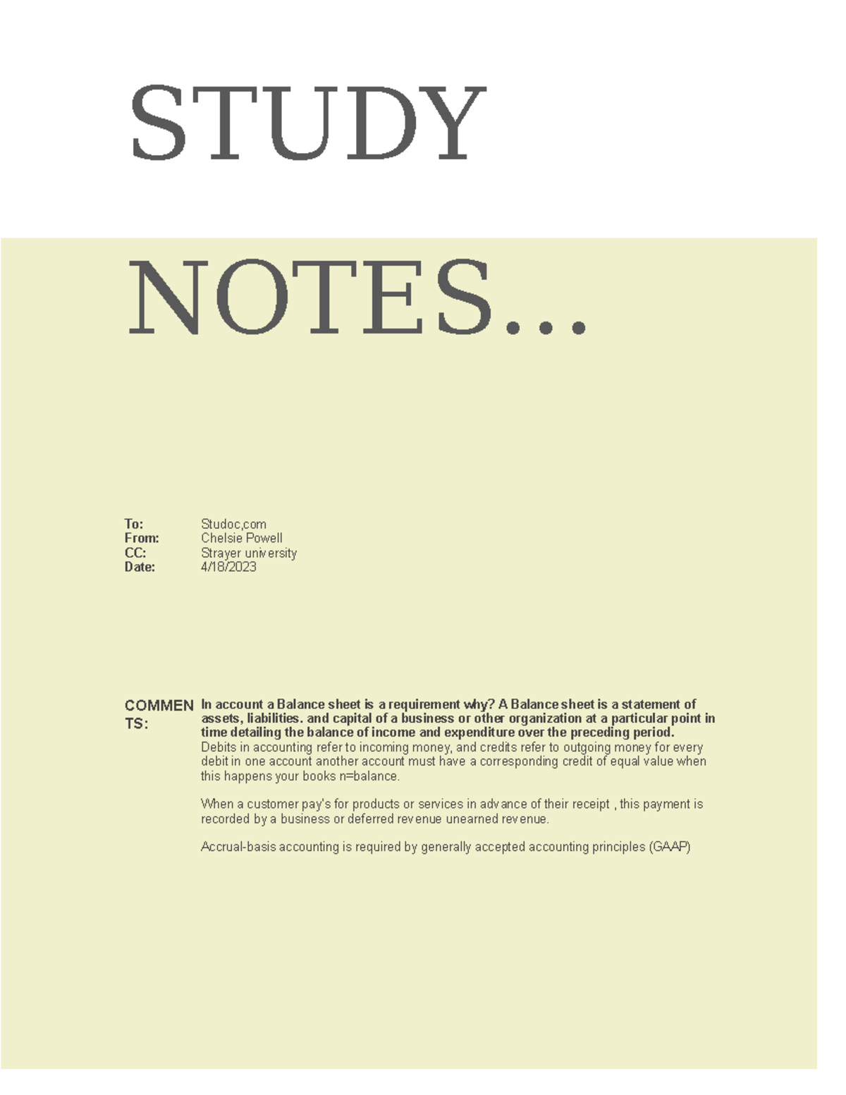 Accounting adjusting accounts - STUDY NOTES... To: Studoc,com From ...