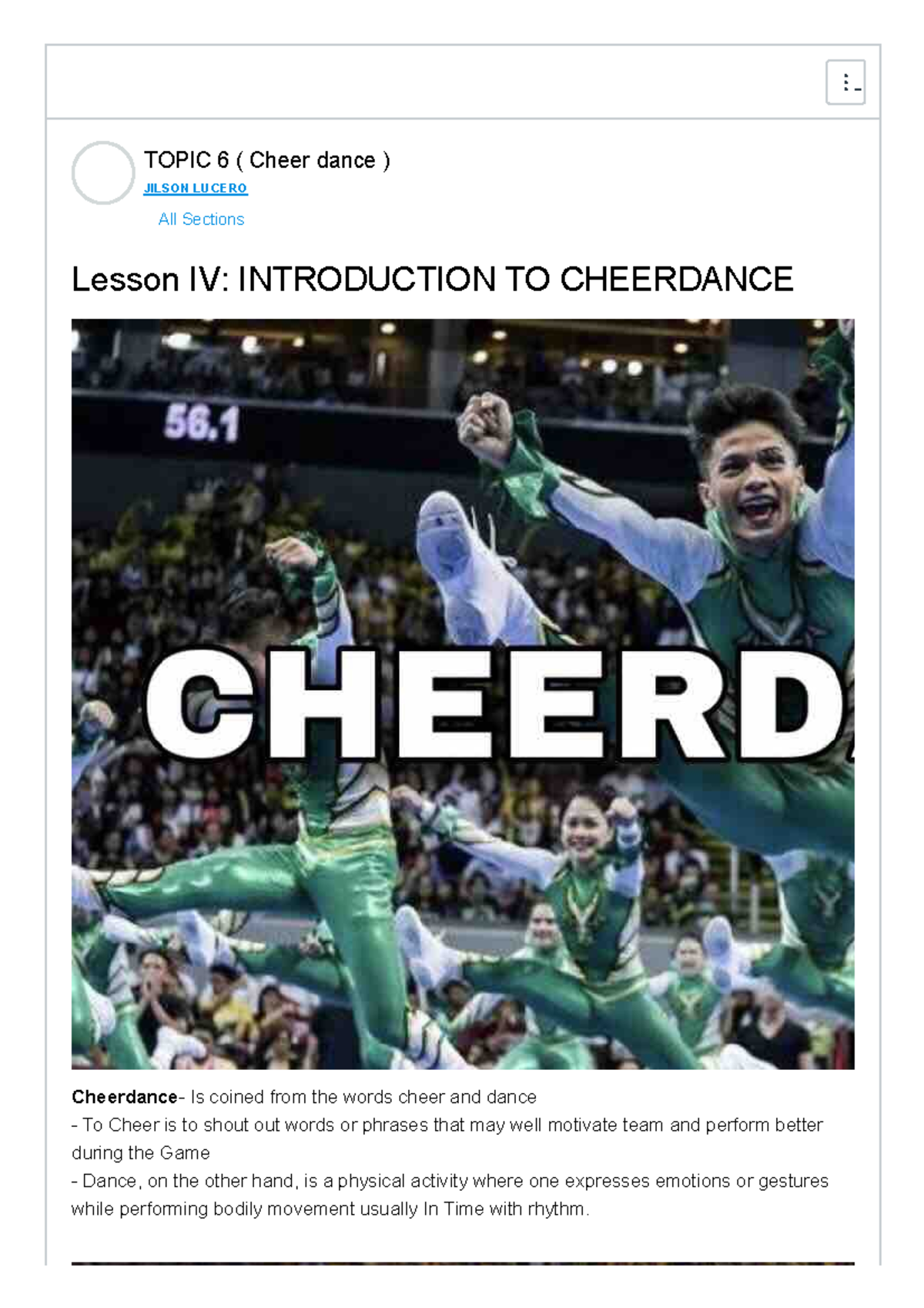 Topic Topic 6 ( Cheer dance ) - TOPIC 6 ( Cheer dance ) JILSON LUCERO ...