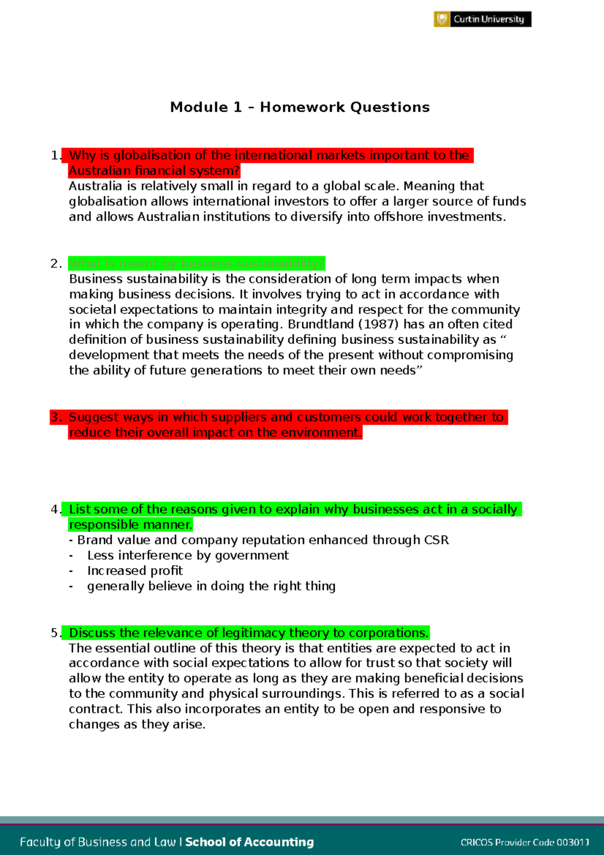 ACCT1002 M1 Homework Questions - Module 1 – Homework Questions Why is globalisation of the - Studocu