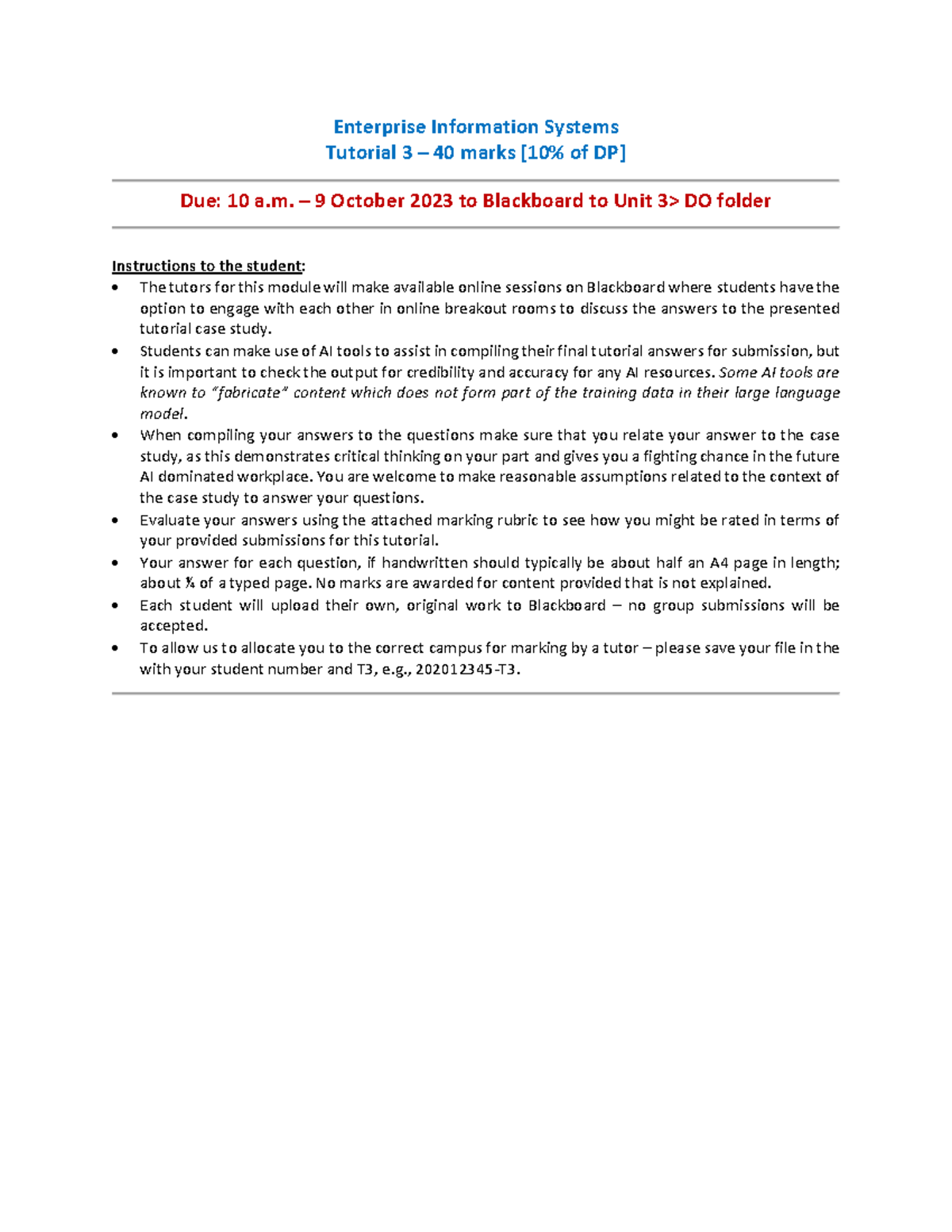 2023 - EIS Tutorial 3 - 4IR - Student Copy - Enterprise Information ...