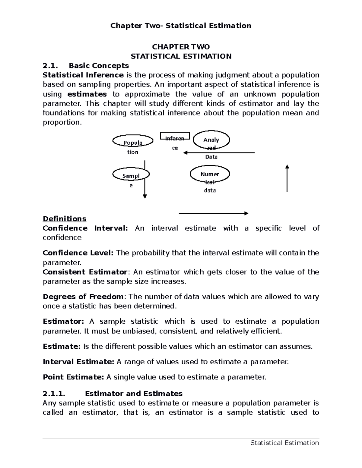 Stat -CH-2 - Last lecture on ias - CHAPTER TWO STATISTICAL ESTIMATION Basic Concepts Statistical ...