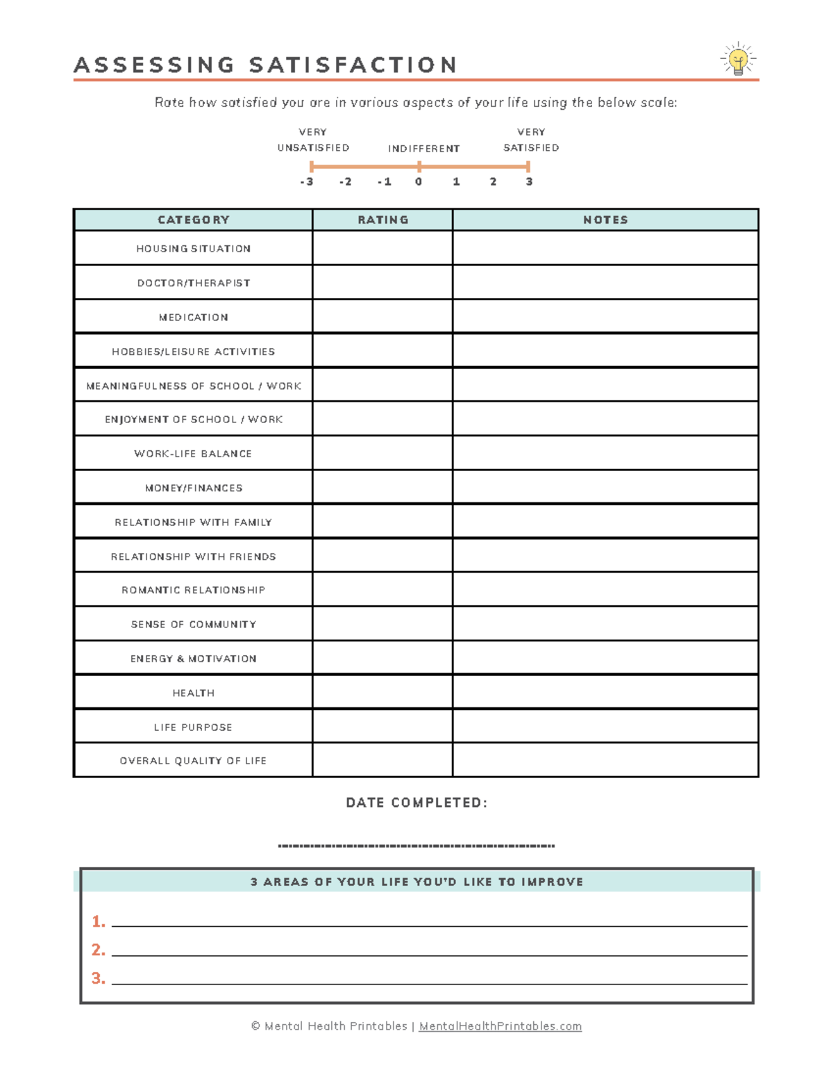 Assessing Satisfaction - © Mental Health Printables ...