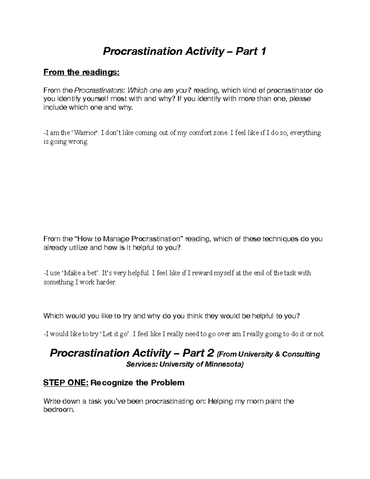 Procrastination Activity GEN_S255-17 - Procrastination Activity – Part ...