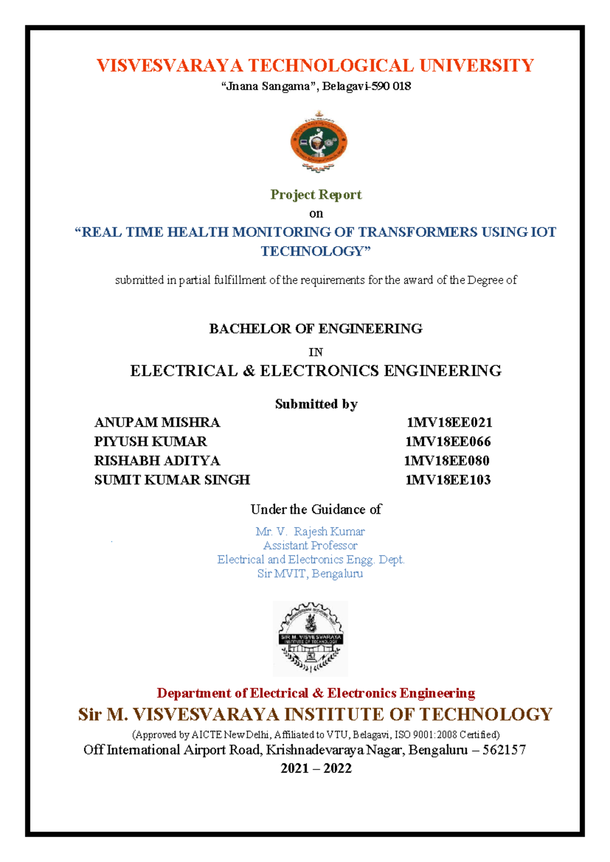 G3finalreport - project report - Dept of EEE, Sir MVIT Page i VISVESVARAYA TECHNOLOGICAL ...