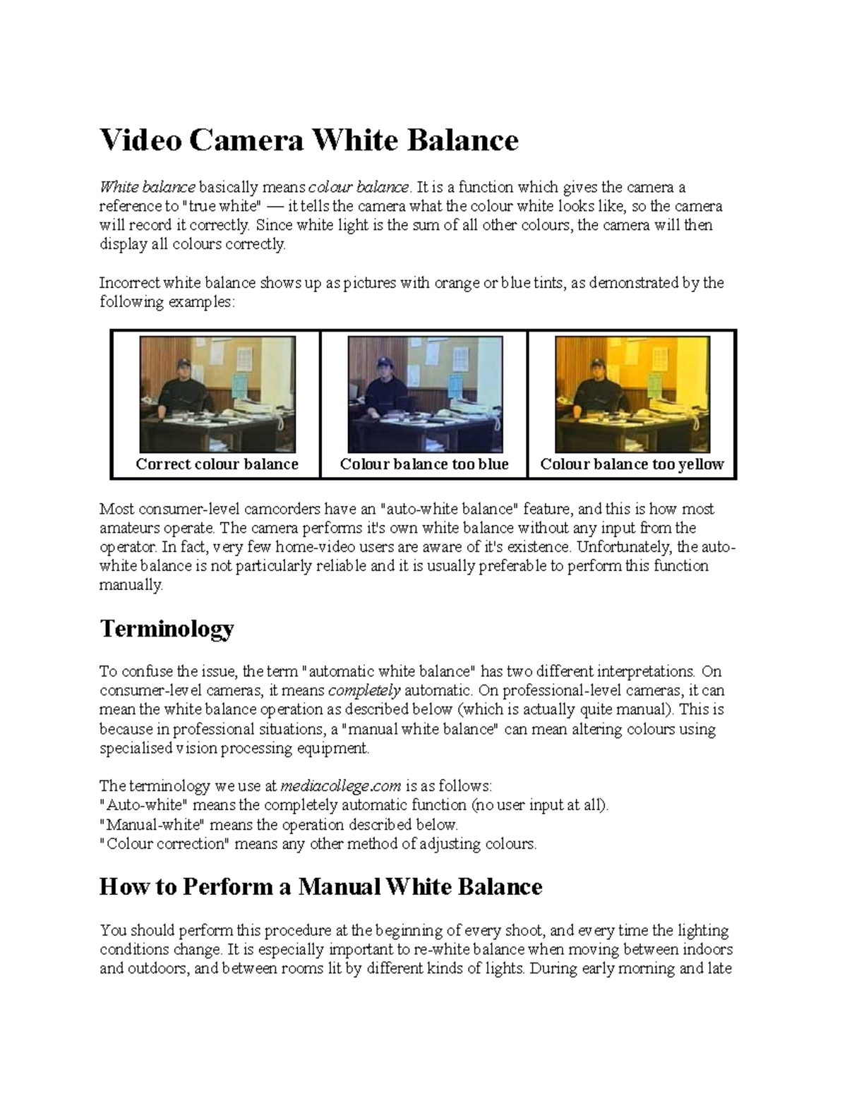 Video Camera White Balance - Video Camera White Balance White balance ...