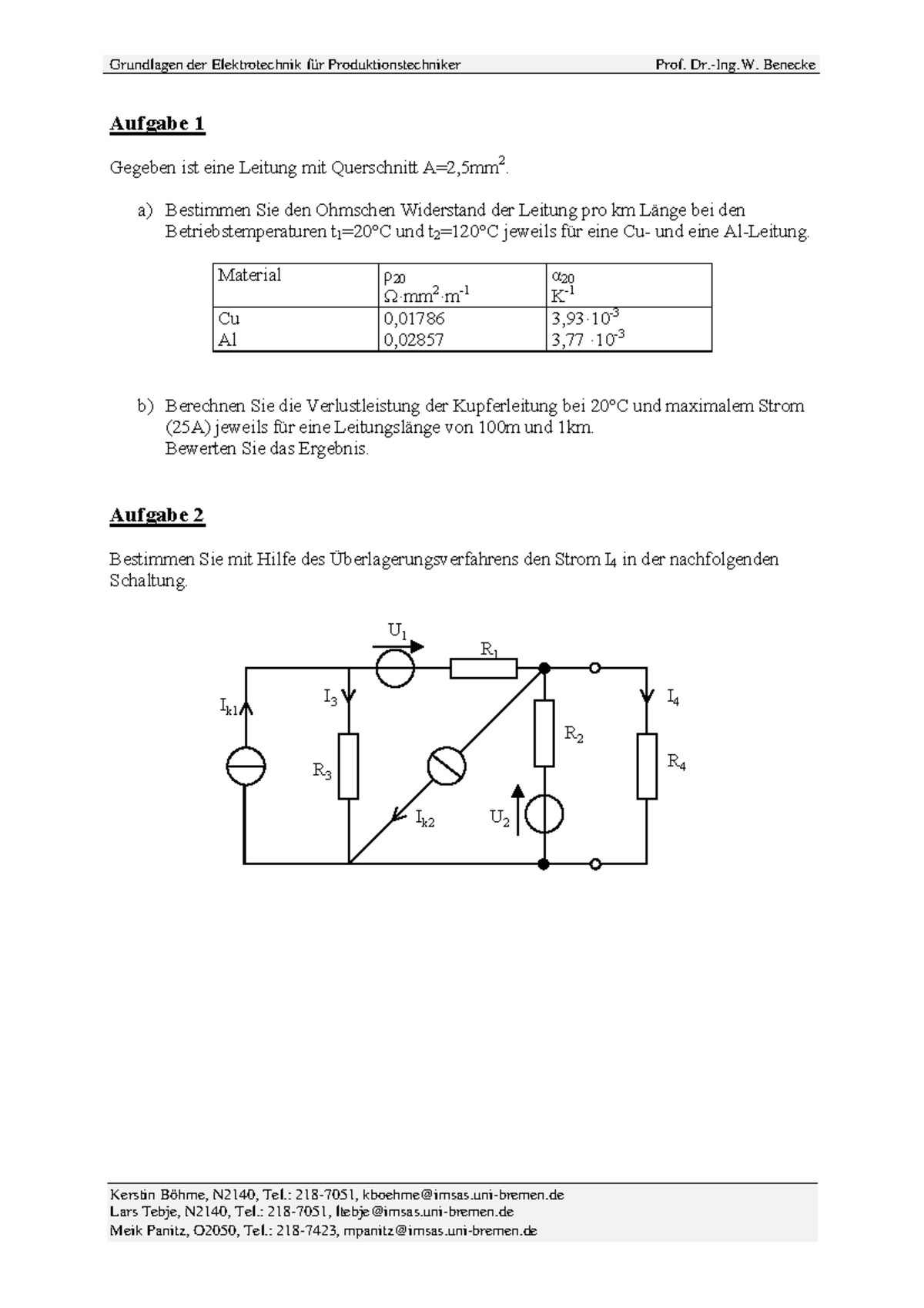 Übungsklausur elektrotechnik ws2003 - Grundlagen der Elektrotechnik für Produktionstechniker ...