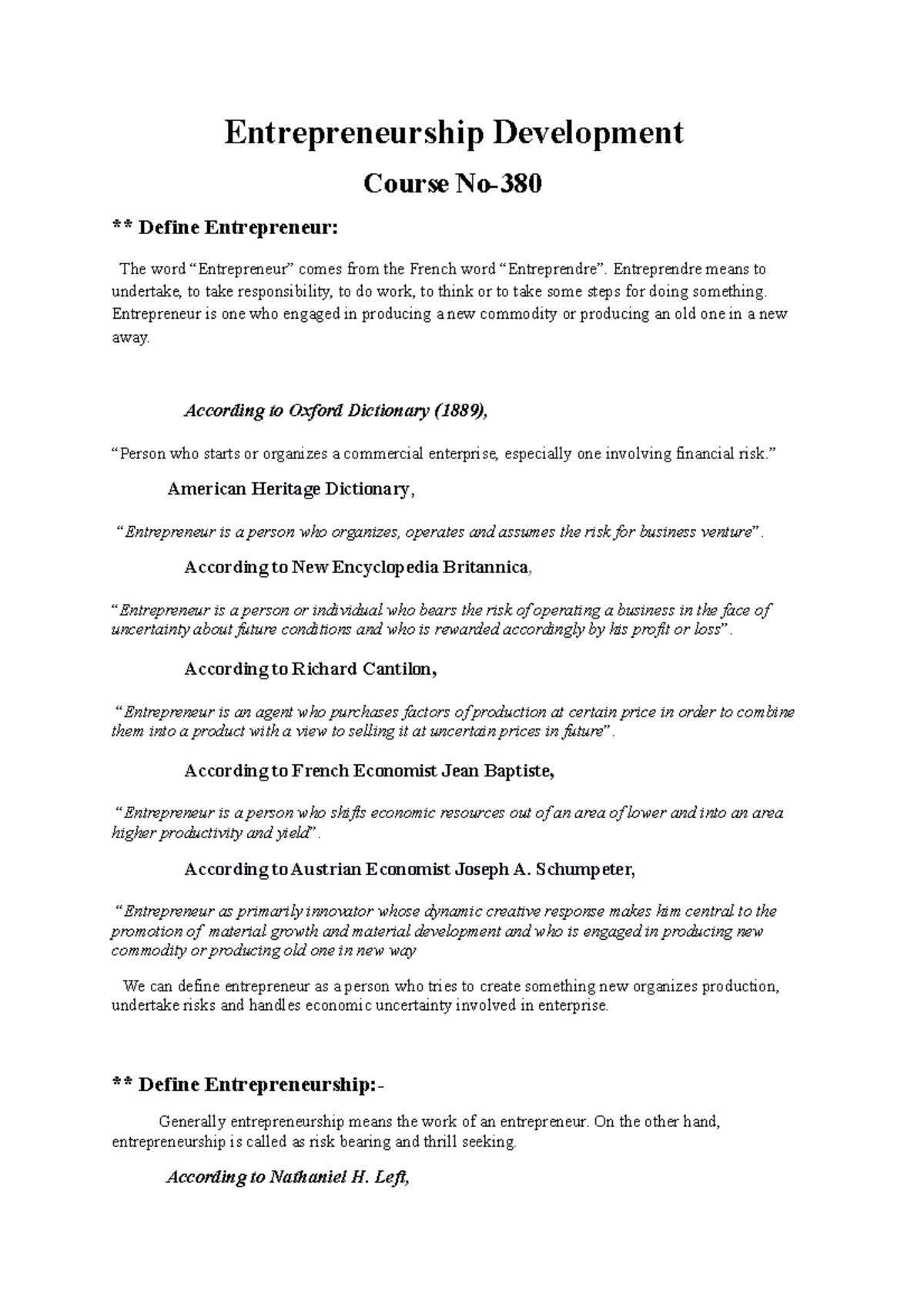 Entrepreneurship Development - Entrepreneurship Development Course No ...