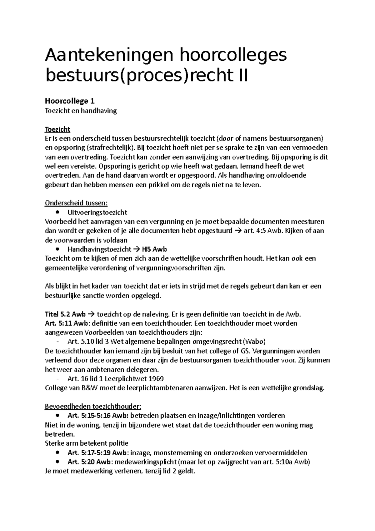 Aantekeningen hoorcolleges bestuurs(proces)recht II - Aantekeningen hoorcolleges - Studeersnel