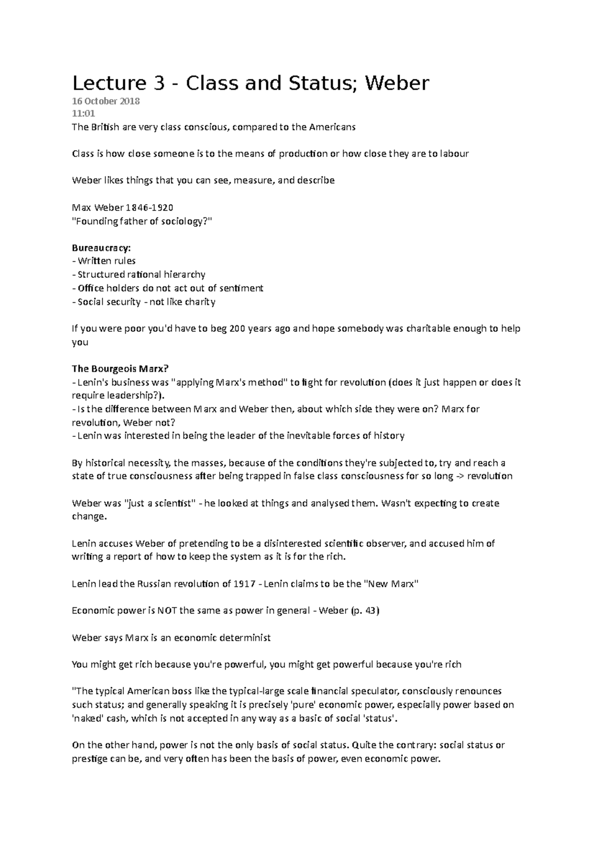 Lecture 3 - Class and Status Weber - Lecture 3 - Class and Status ...