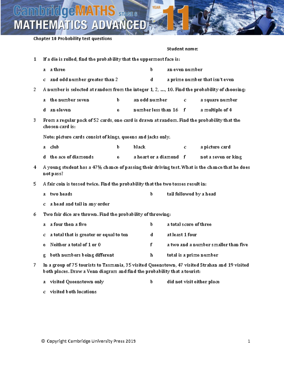 Chapter-10-Test - topic test - Chapter 10 Probability test questions ...