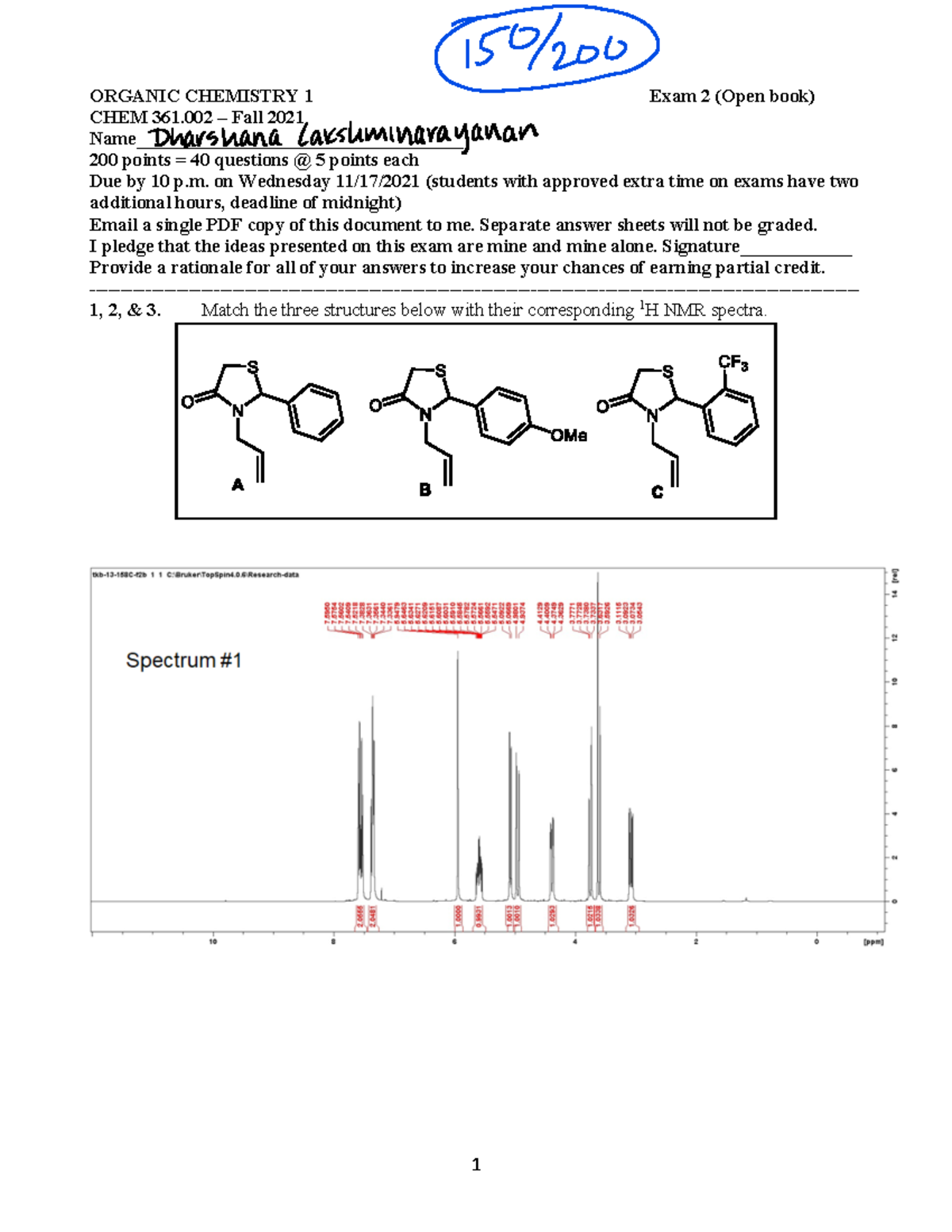 Exam 2 graded Fall 2021 - **ORGANIC CHEMISTRY 1 Exam 2 (Open book) CHEM 361 3 Fall 2021 - Studocu