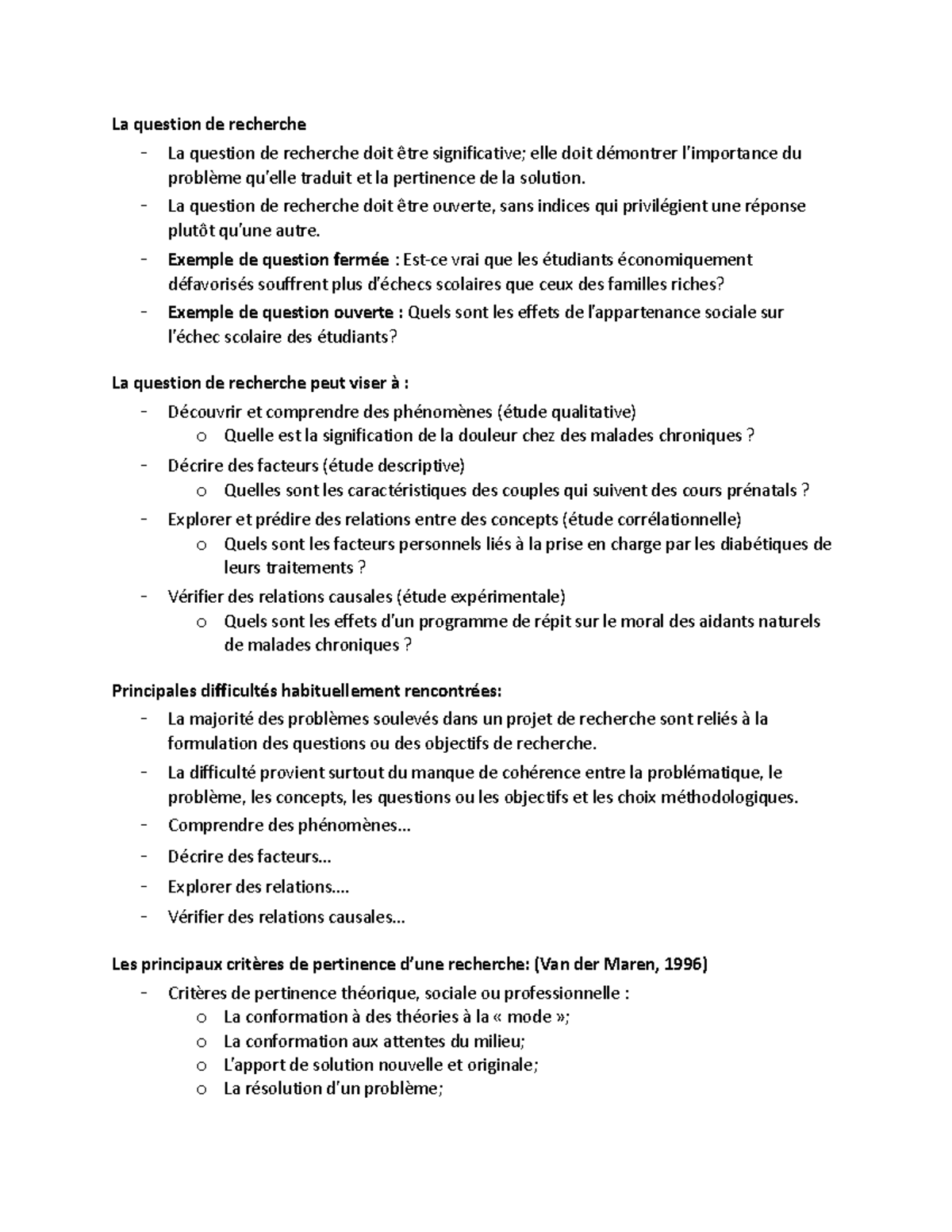 Test 2 - Lecture notes - La question de recherche - La question de ...