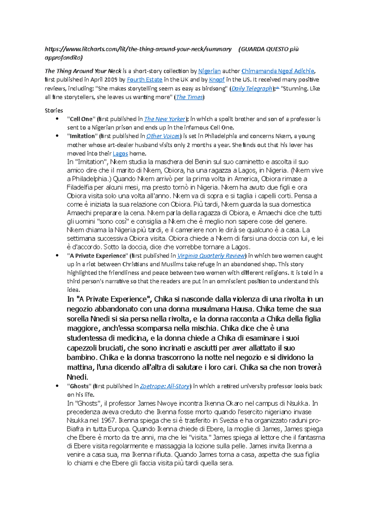 1.The thing around your neck - Chimamanda Ngozi Adichie - - Studocu