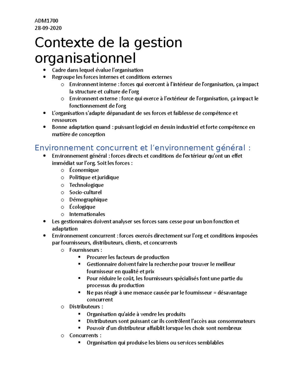 ADM1700 - Chapter 2 - 28-09- Contexte de la gestion organisationnel ...