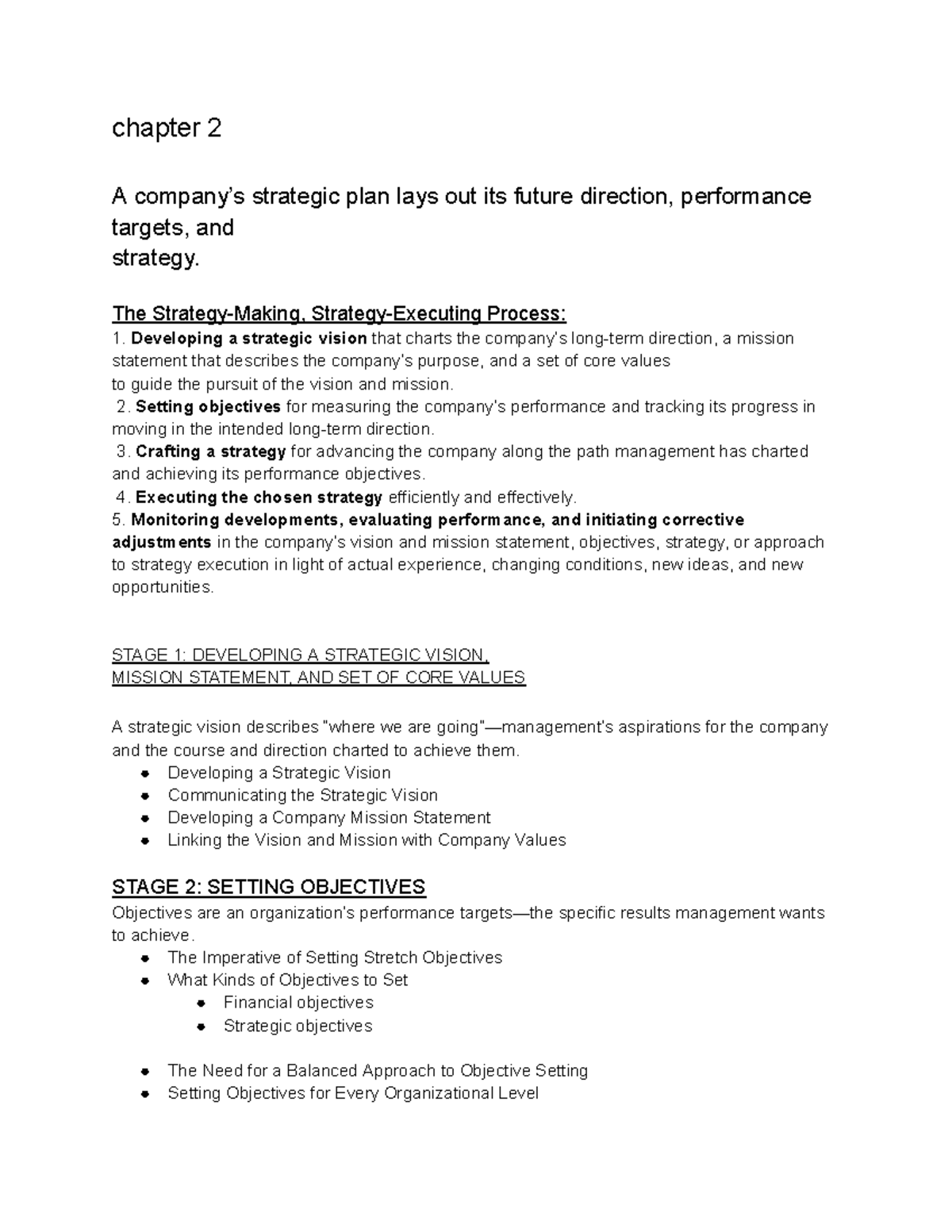 Chapter 2-1 - note - chapter 2 A company’s strategic plan lays out its ...