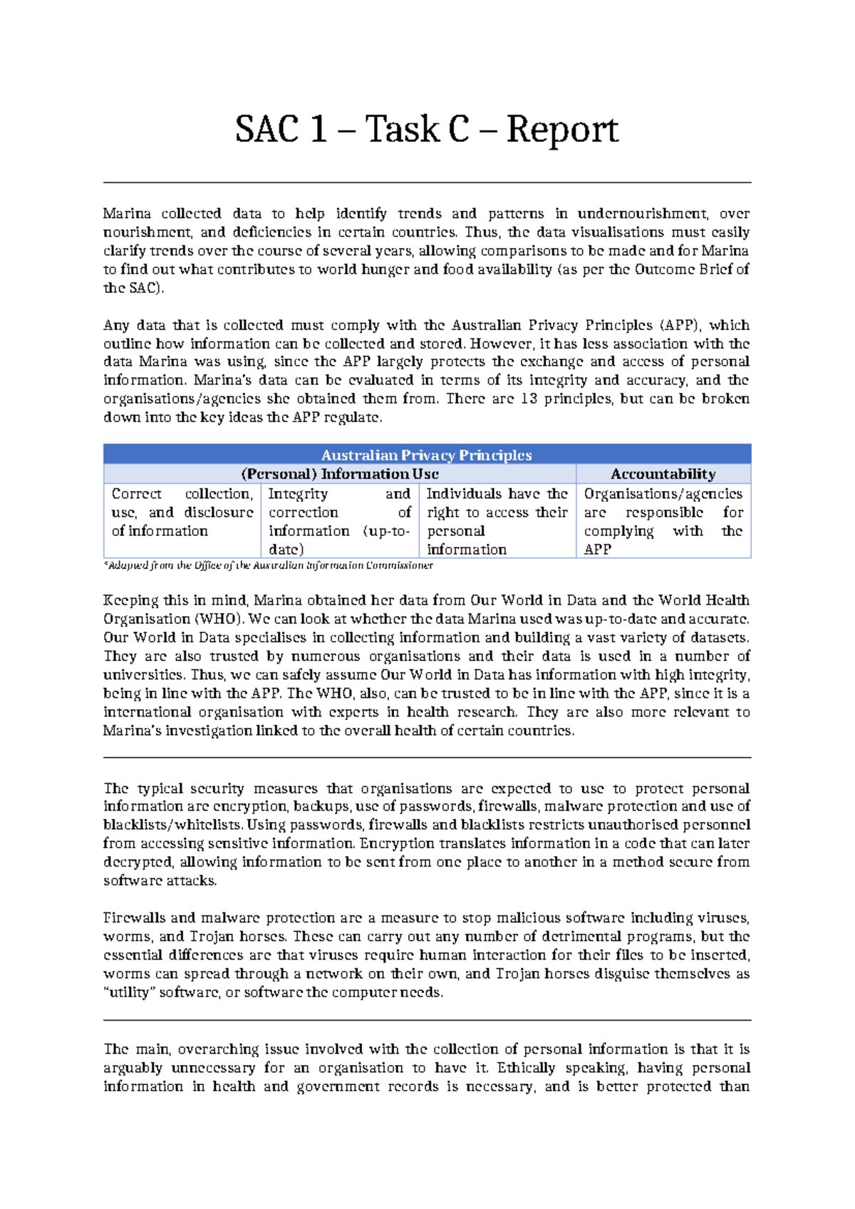 AC 1&2 Prac SAC - Task C Sample Answers - SAC 1 – Task C – Report ...
