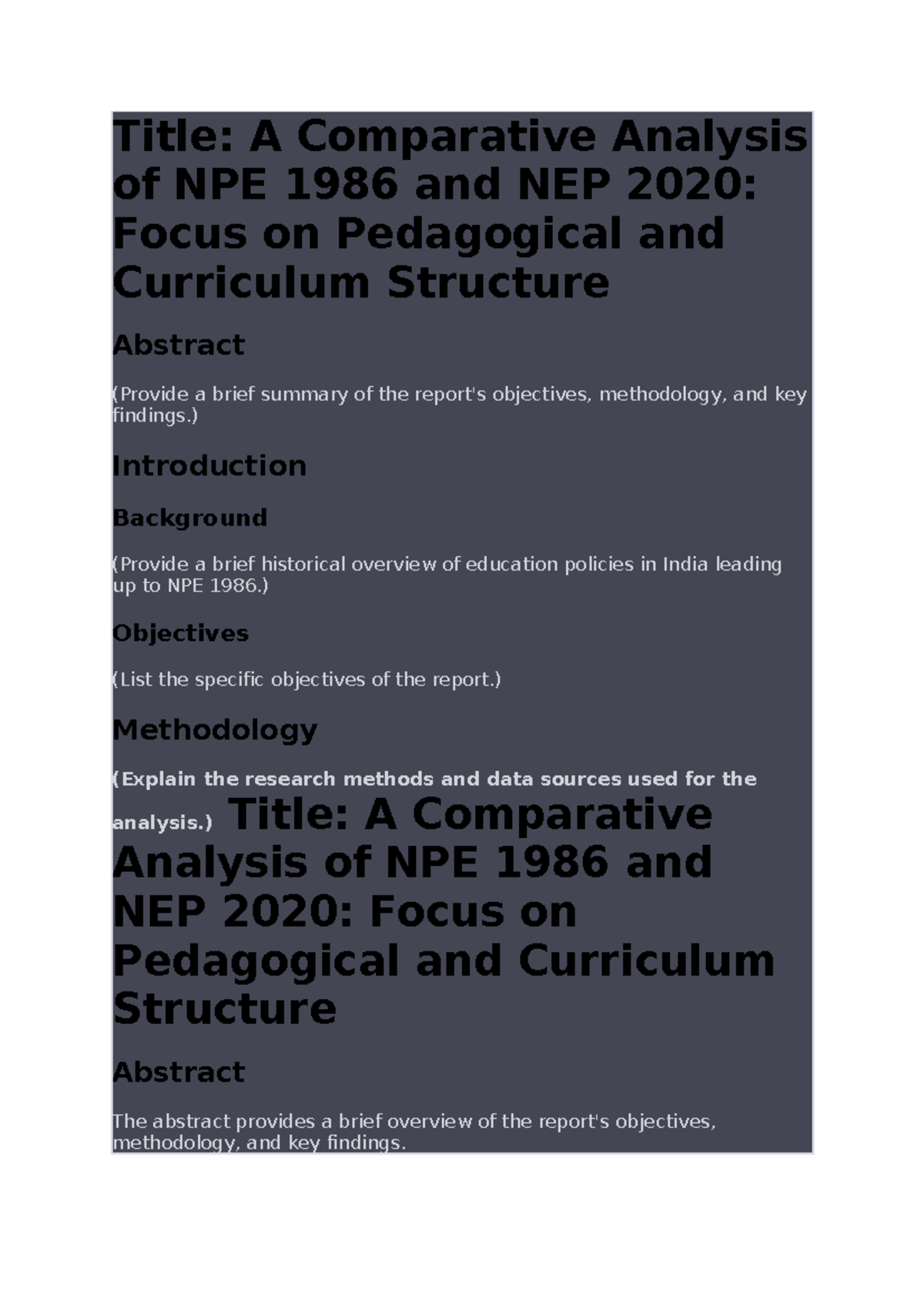 Nep2020vs1986 pt2 - NOTES - Title: A Comparative Analysis of NPE 1986 ...