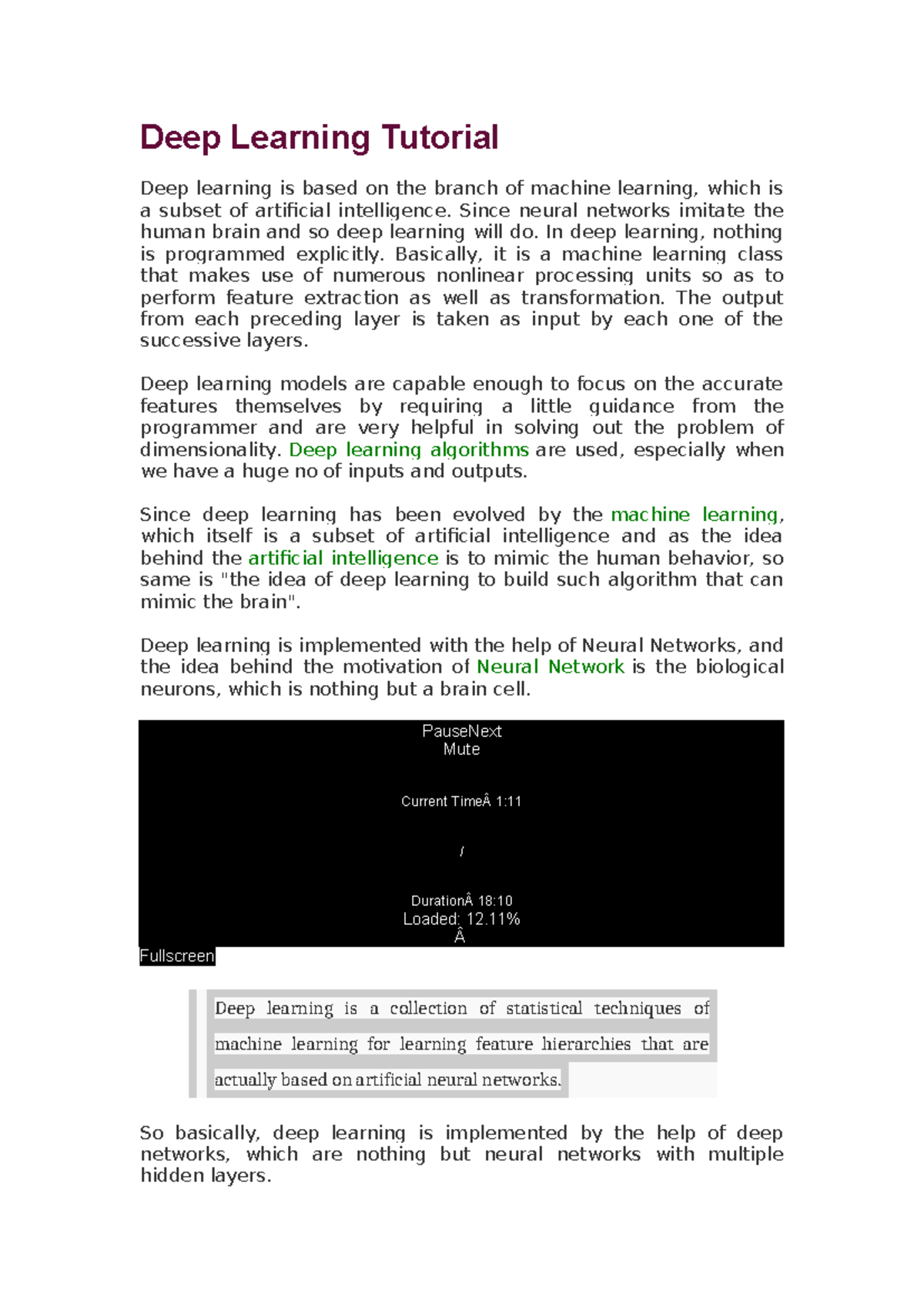 DL - deep learning - Deep Learning Tutorial Deep learning is based on the branch of machine ...