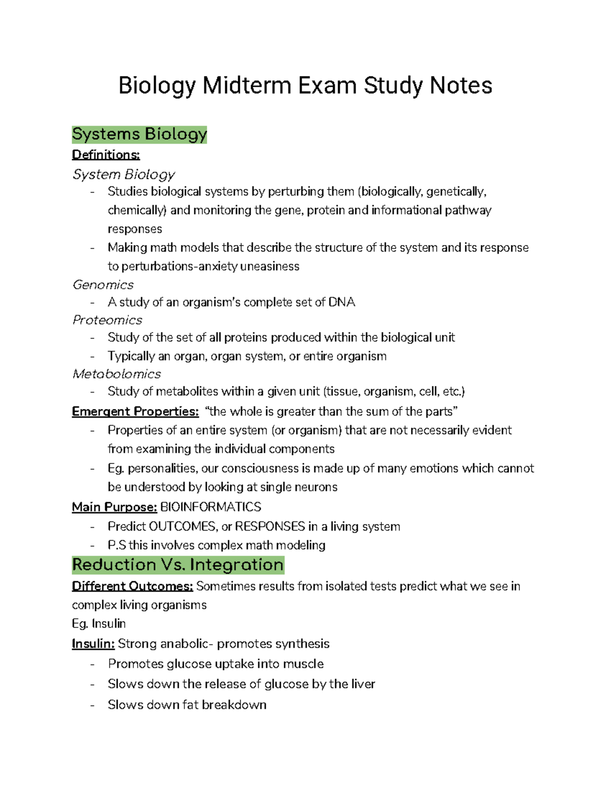 Biology Midterm - Lecture notes 1-5 - Biology Midterm Exam Study Notes ...