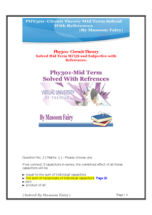 Circuit Theory(PHY301)-Complete - Circuit Theory (PHY 301) Lecture Handouts By Professor Dr ...