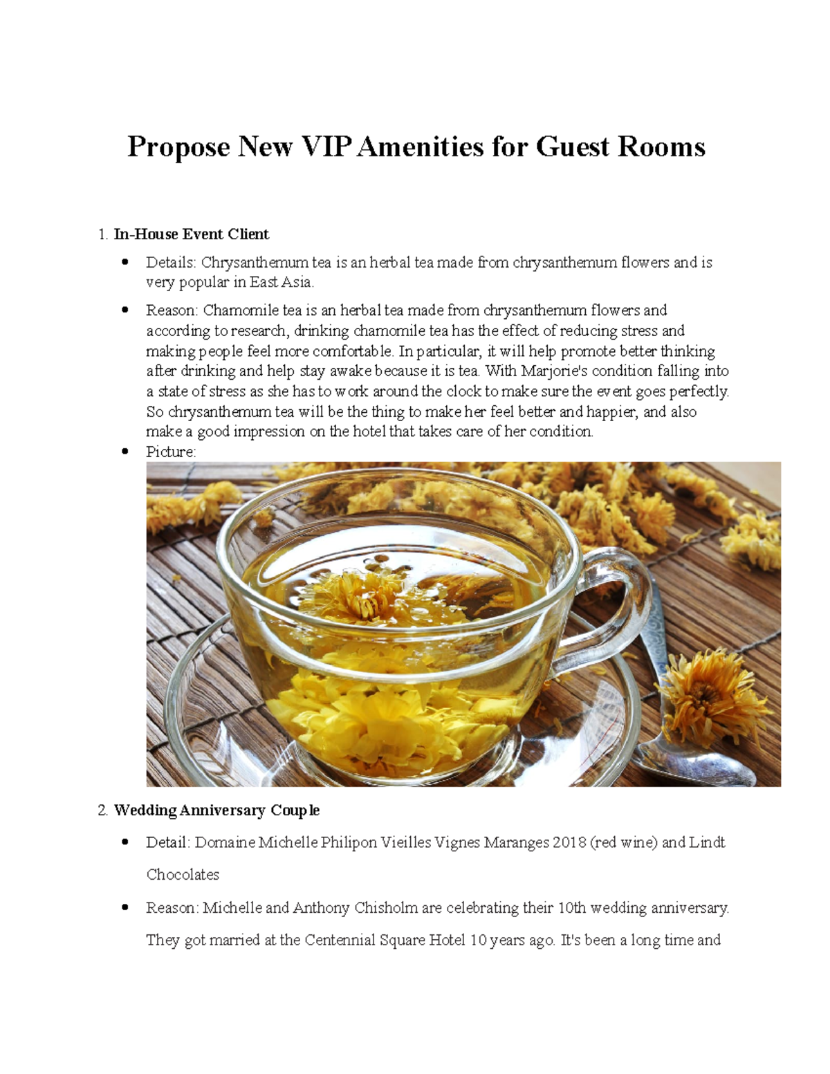 Propose New VIP Amenities for Guest Rooms - Propose New VIP Amenities ...