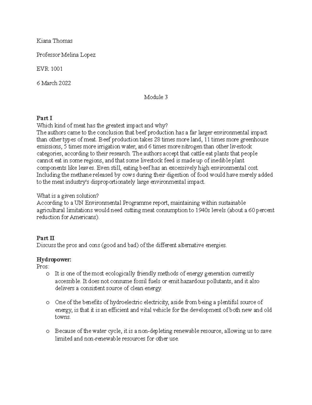 EVR1001 - Module 3 - course - Kiana Thomas Professor Melina Lopez EVR ...