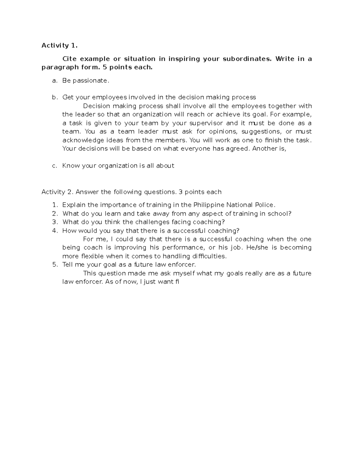 Character Formation - Activity 1. Cite example or situation in ...