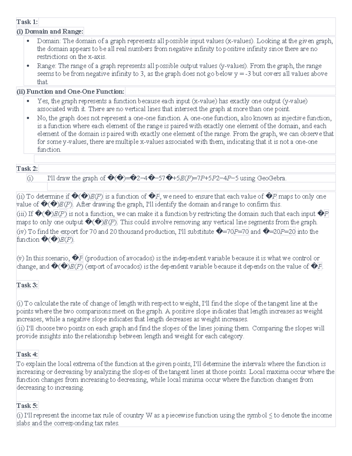 Math assign unit 1 - clearly done work for submissions - Task 1: (i) Domain and Range: Domain ...